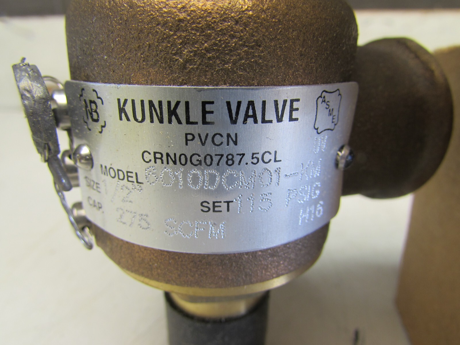 KUNKLE 6010DCM01-KM , SAFETY RELIEF VALVE ,1/2" , SET 115 psi, 275 SCFM ...