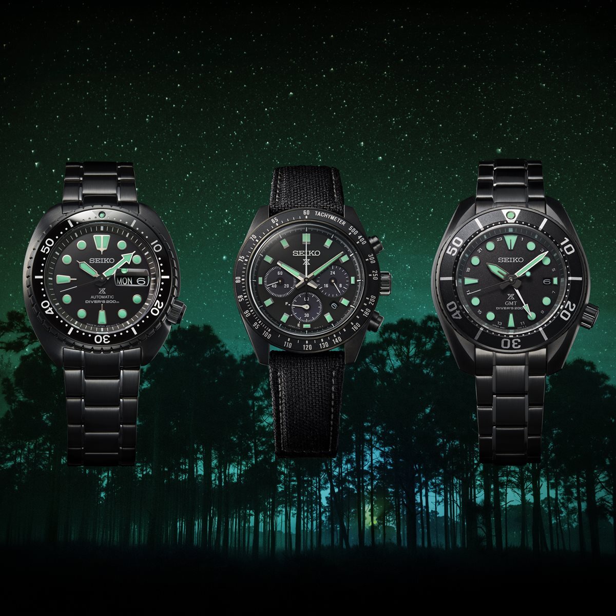 SEIKO PROSPEX SBPK007 The Black Series Night Vision GMT Solar Watch ...