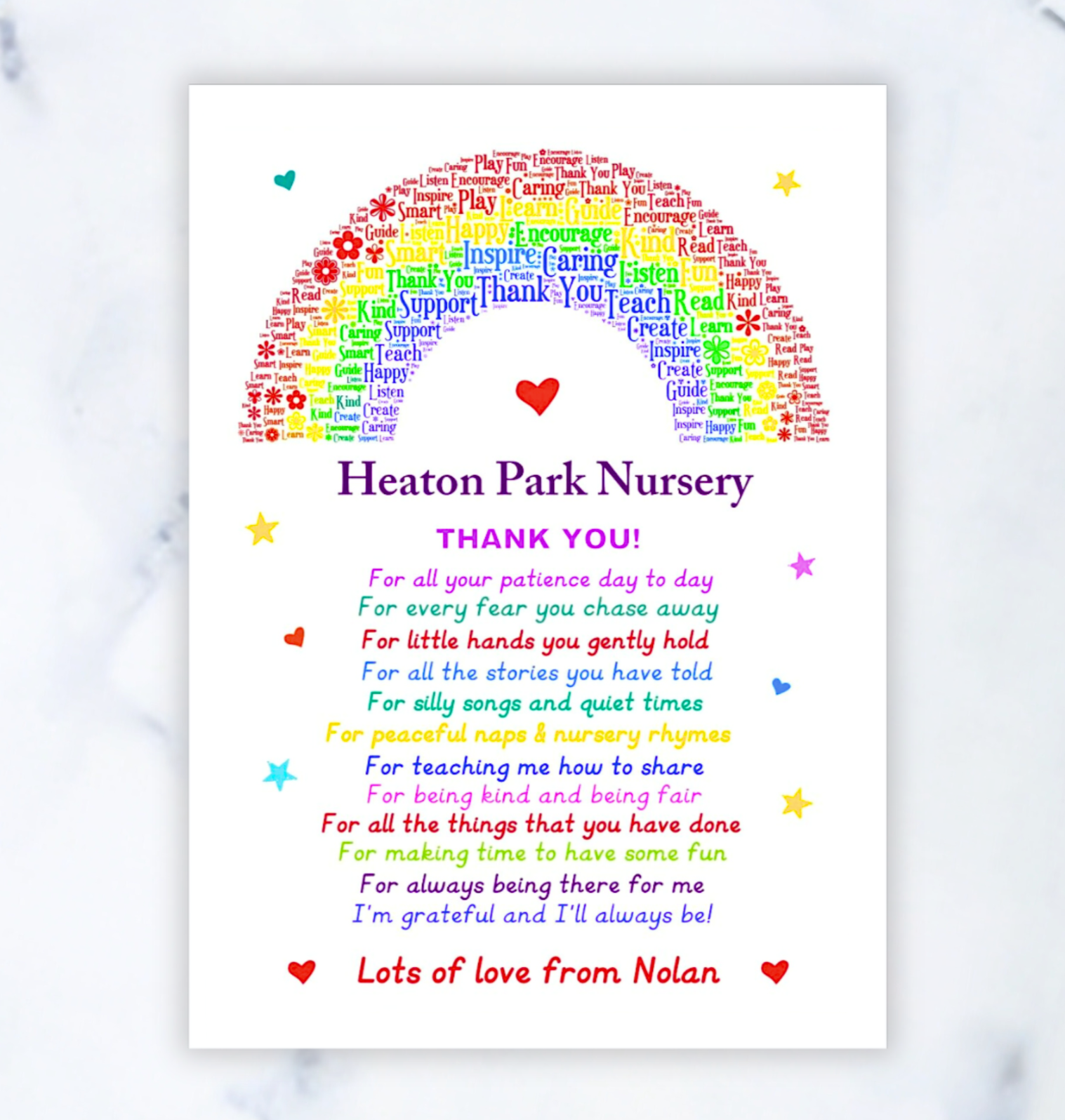 Personalised Teacher Thank You Rainbow Poem for Nursery Primary or ...