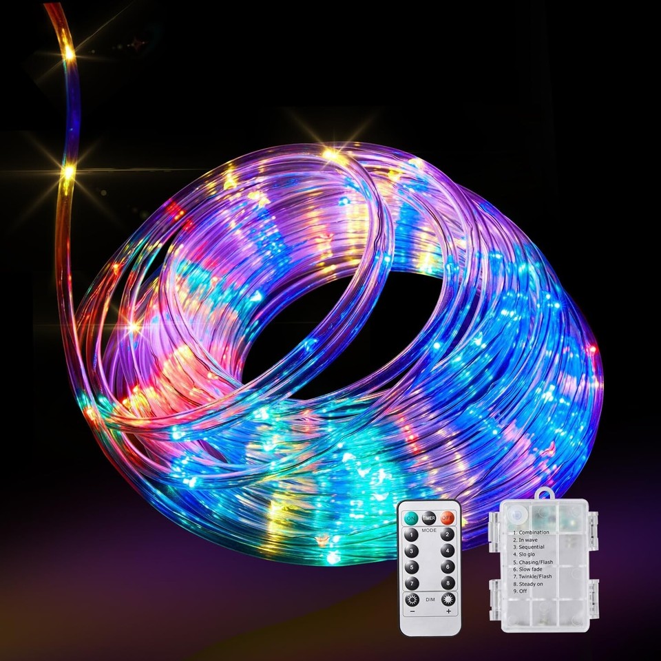 LED Rope Lights Battery Operated String Lights-40Ft 120 LEDs 8 Modes ...