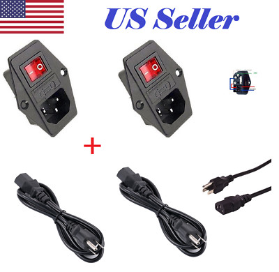2X Power Socket Panel mount 10A 120V Inlet Module Plug IEC320 +2X1.2m ...