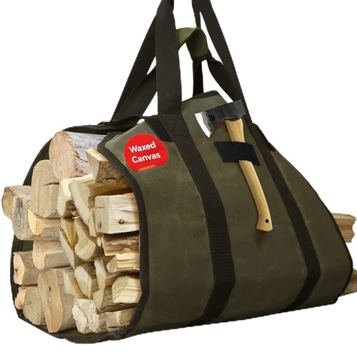 Extra Large 2in1 Firewood Carrier Waxed Canvas Bag 44”x23”, Heavy Duty ...
