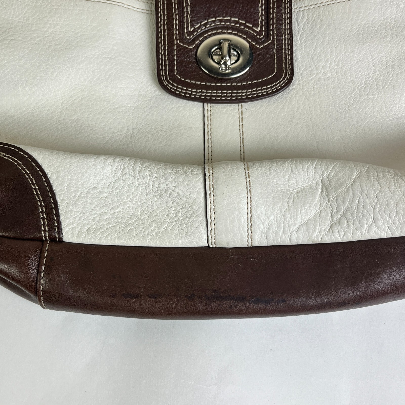 Coach Genuine Ivory Pebbled Leather w/Brown Accents H… - Gem