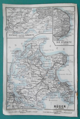 1925 BAEDEKER MAP - RUGEN Island Germany 4" x 6" Good for Genealogy | eBay