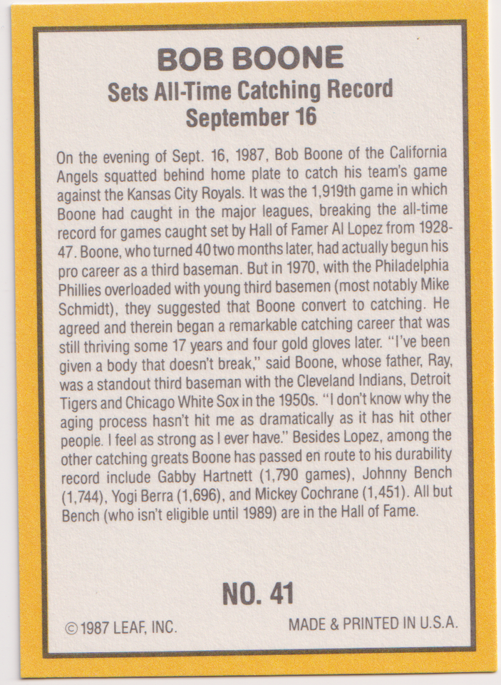 1987 Donruss Highlights #41 Bob Boone California Angels | eBay
