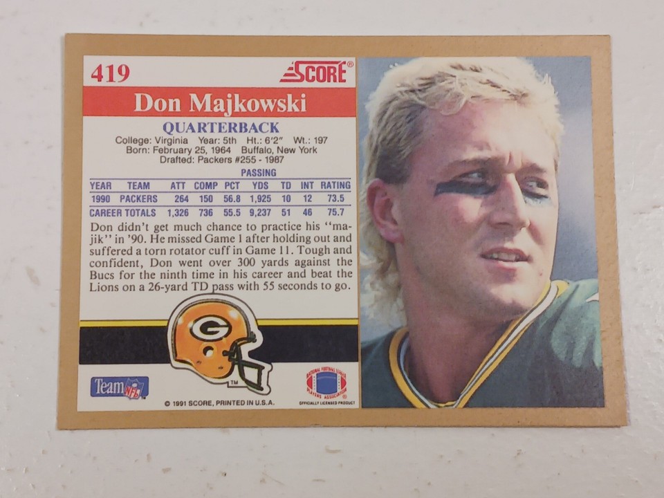 Don Majkowski Green Bay Packers 1991 Score Card #419 | eBay