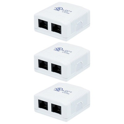 3 Pcs 2 Port CAT6 RJ45 Network LAN Ethernet Cable Wall Surface Mount ...