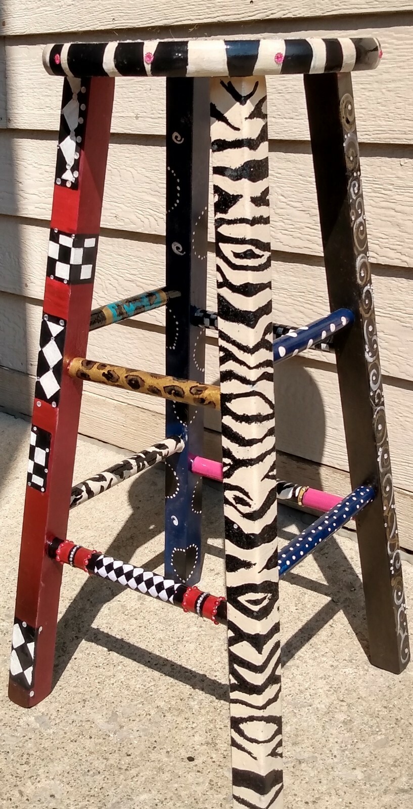 Funky Whimsical Painted Stool | eBay