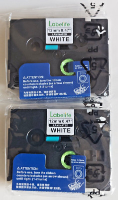 NEW Brother Tze 12 mm 0.47" Laminated White TZE-231 Black Ink Label ...