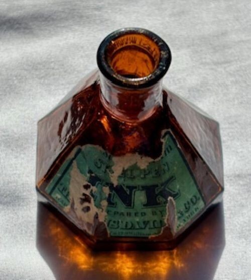 Antique American Mid 1800s Stoddard Amber Umbrella Ink Bottle Inkwell w ...
