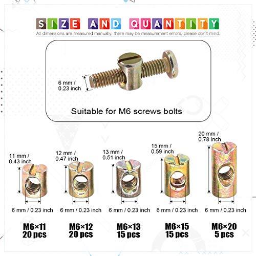 Glarks 75Pcs Metric M6 x 11mm/12mm/13mm/15mm/20mm Barrel Nuts Cross ...
