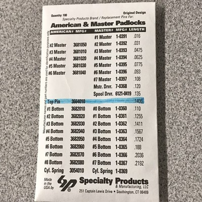 American and Master Padlock Security Serrated Driver Top Pins 366-4010 ...