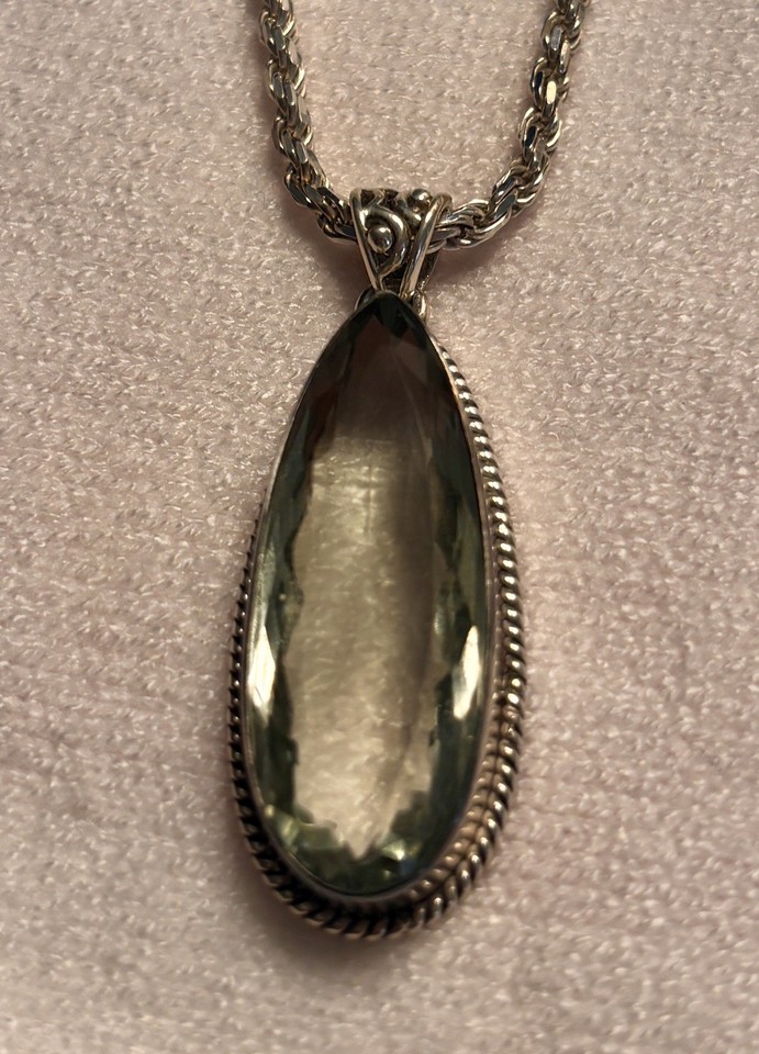 Teardrop Green Amethyst Prasiolite Pendant set in 925 Sterling Silver ...