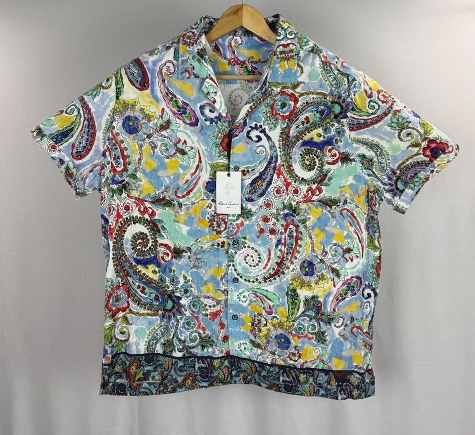 Robert Graham Button-Up Shirt Mens 2XL 100% Viscose Vibrant Paisley ...