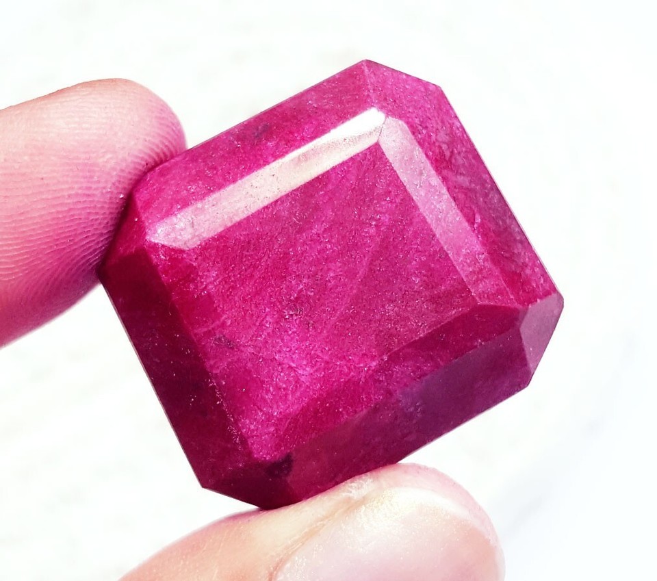 Loose Gemstone Big Size Natural Red Ruby Emerald Cut 51.75 Ct Certified ...