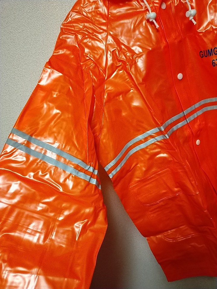 Gloss gumgrong orange pvc hard plastic jacket and pants rainwear ...