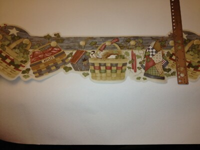 HANGING BASKETS FULL OF FRUITS AND FLOWERS PREPASTED KITCHEN BORDER ...