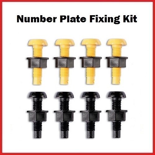 Number Plate Fitting Kit Plastic Nuts & Screws 4 Black 4 Yellow 8 Black ...