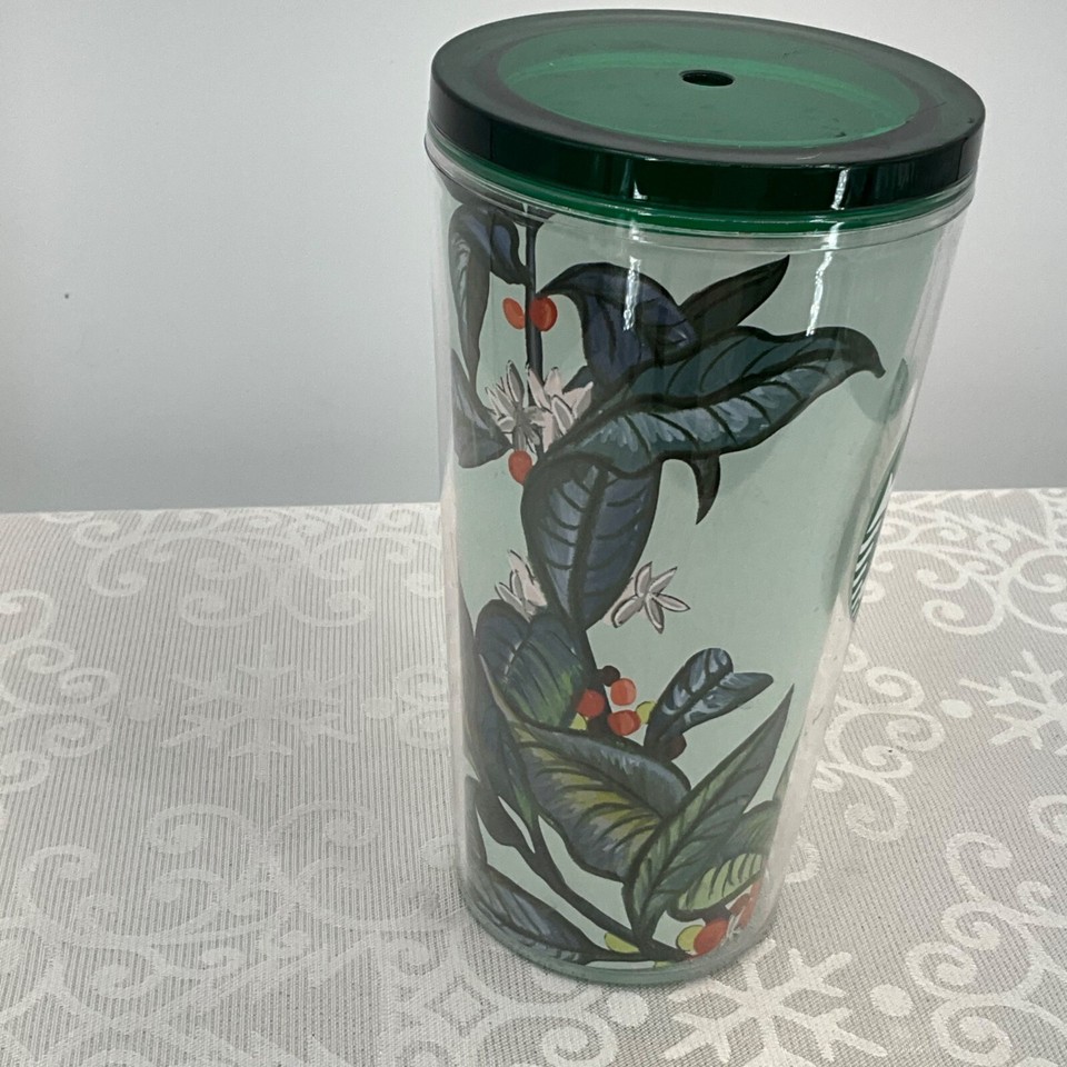 Starbucks 16 Fl Oz Plastic Tumbler Green Lid & Tropical Leaf Design ...
