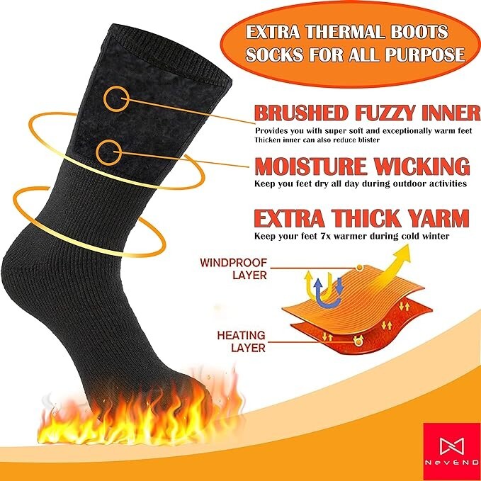 3 Pair Mens Winter Heavy Duty Heated Thermal Warm Socks Insulated Boot ...