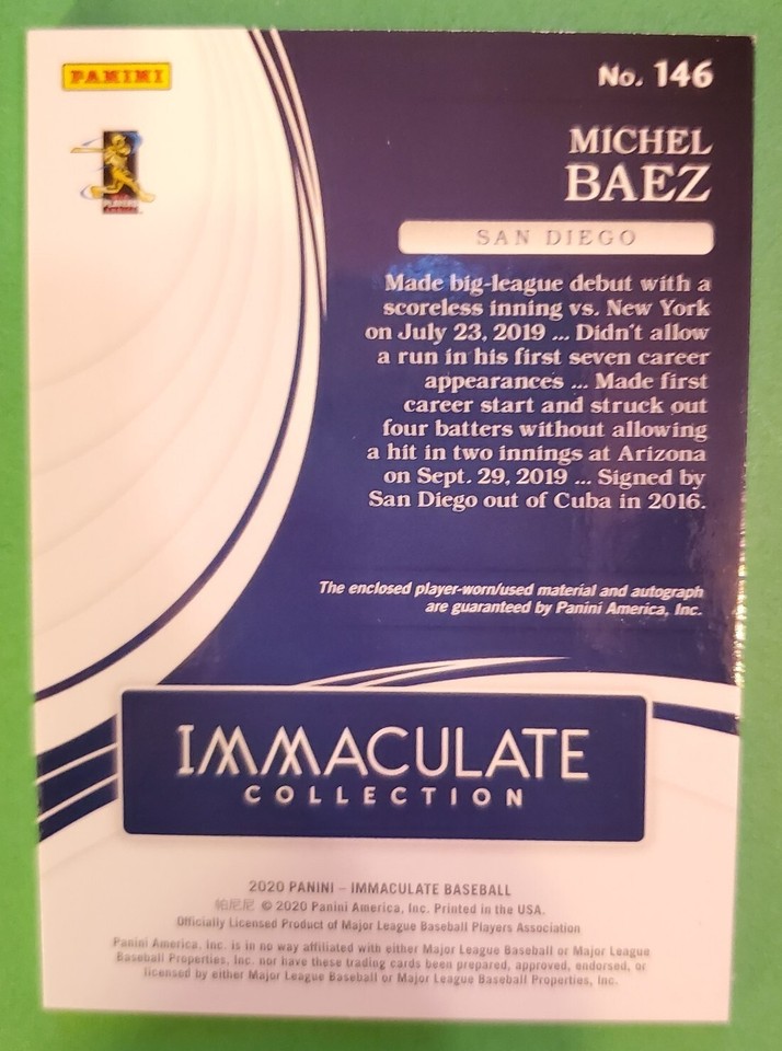 MICHAEL BAEZ 2020 IMMACULATE AUTO AUTOGRAPH JERSEY PATCH RC SP# 21/99 ...