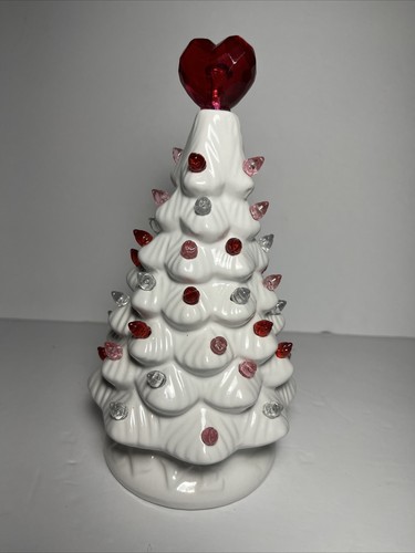 8" LIGHTED CERAMIC VALENTINE'S DAY TREE RETRO PINK & RED & WHITE LIGHTS ...