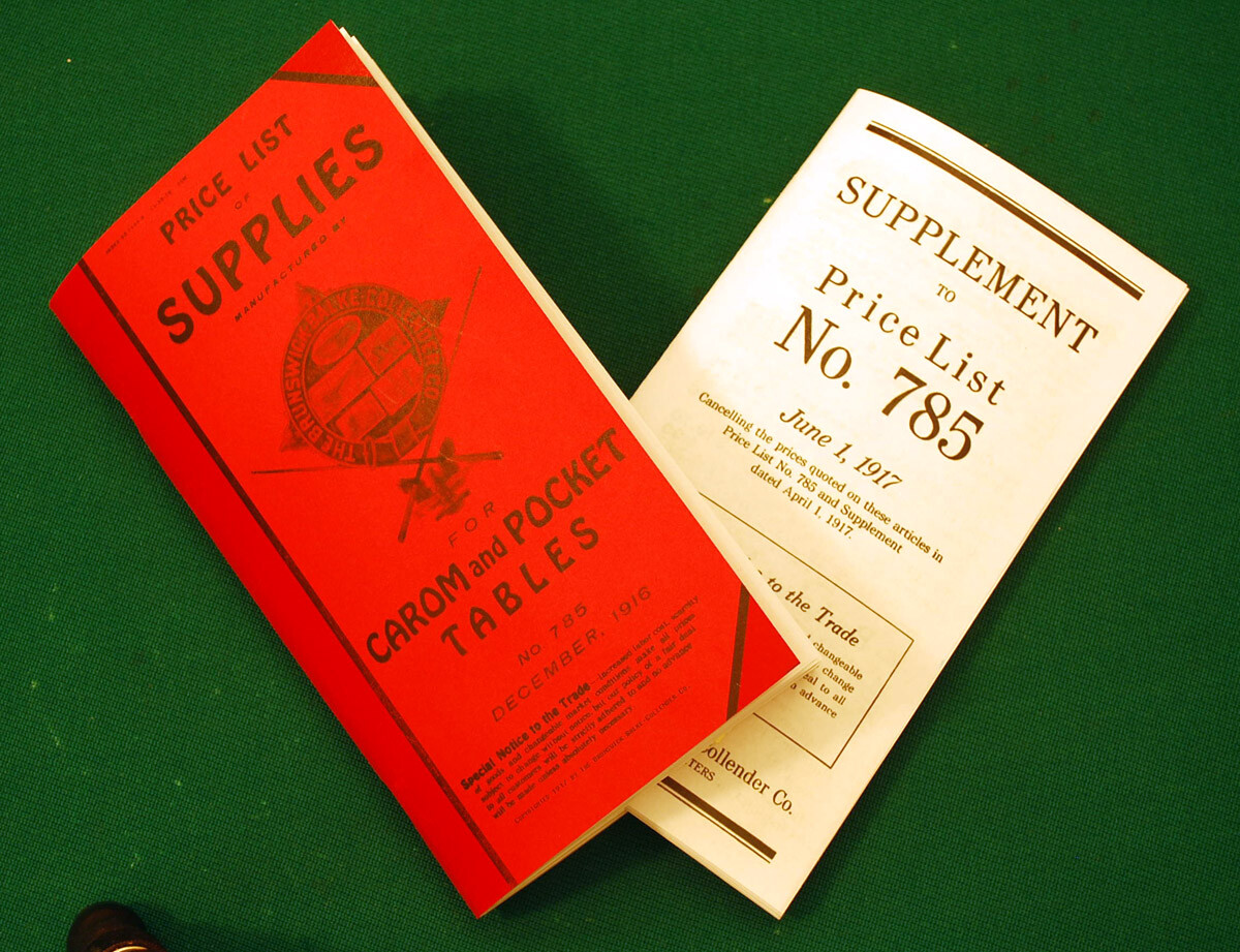 Reproduction of Rare 1916 BBC Billiard Price List/Catalog and ...