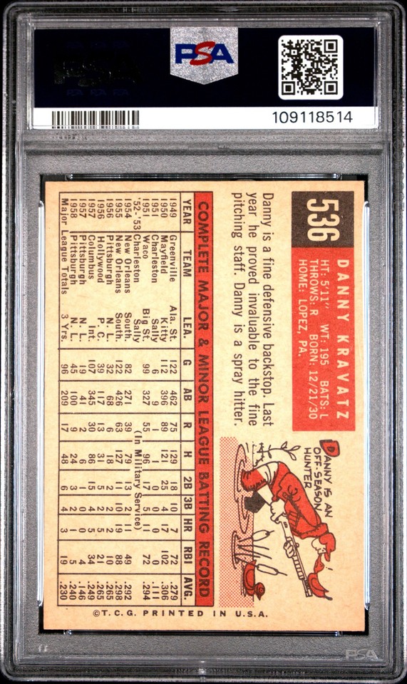 1959 TOPPS #536 DAN KRAVITZ PSA 10 | eBay