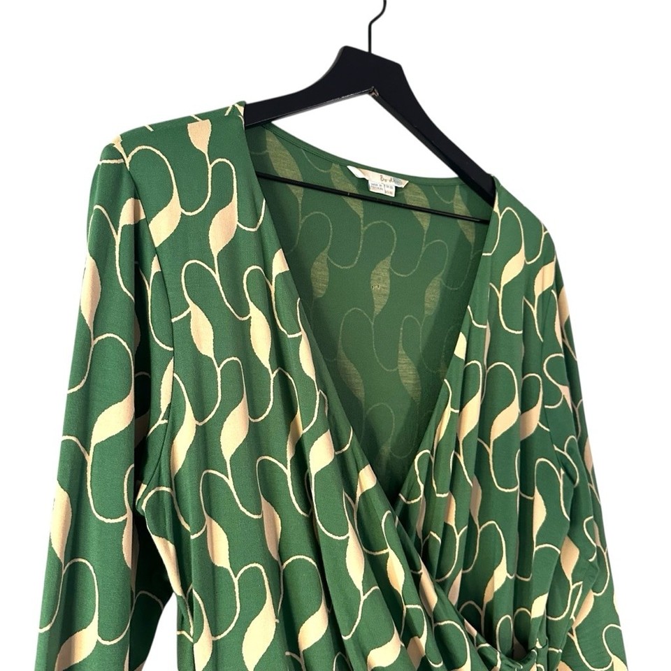 Boden Green Abstract Print Faux Wrap Midi Dress US 14L | Long Sleeve | eBay