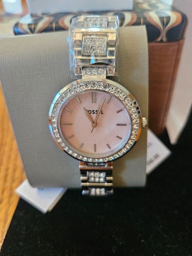 FOSSIL KARLI CRYSTALS SILVER Pink Dial Women’s BQ3182 WATCH | eBay