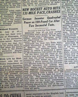 ROCKET CAR Automobile MAX VALIER Austrian Rocketry Pioneer TESTS 1928 ...