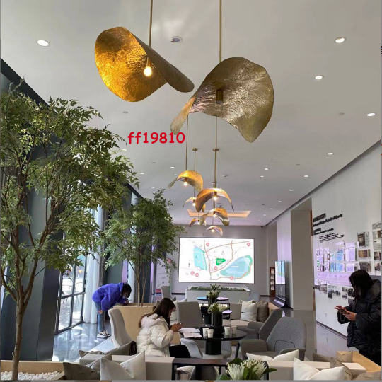 Mid-Century Modern Brass Lotus Leaf Shade Lamp Ceiling Pendant Light ...