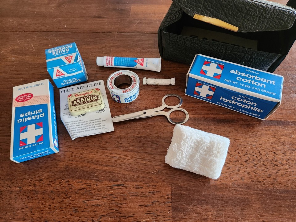 Vintage Vehicle Emergency First Aid Kit Black Leather Case Complete | eBay