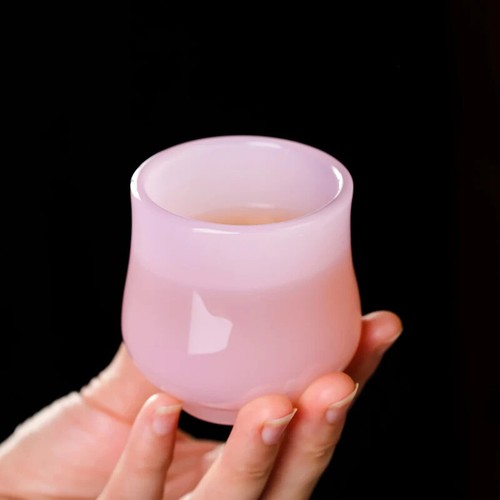 Jade Glass Teacup 4.5 Inch Gourd Shape Sakura Pink Glazed Tea Cup ...