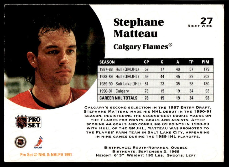 1991 Pro Set #27 Stephane Matteau See Scan | eBay