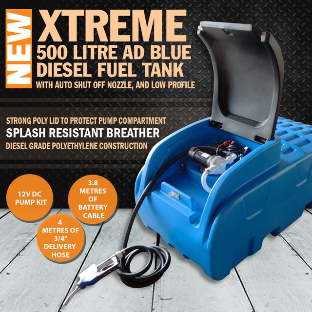 Xtreme 500 Litre AD Blue Diesel Pod Tank 12v Pump Kit Lockable Lid Auto ...