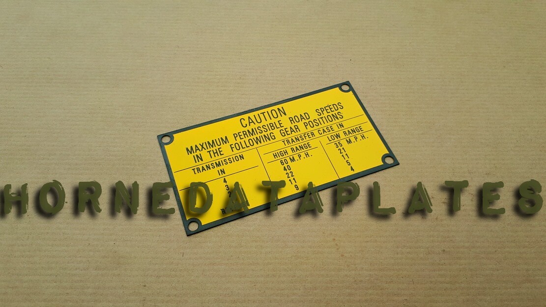 M-715 CAUTION SPEED DATA PLATE GLADIATOR KAISER JEEP CORPORATION M715 ...