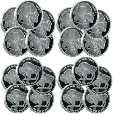 Lot of 10 - Mason Mint 1 oz Silver Buffalo Round 999 Fine Silver - In ...