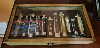 Knife Display Case Brown Wood EDC Pocket Knives Glass Lock Gun Watch ...