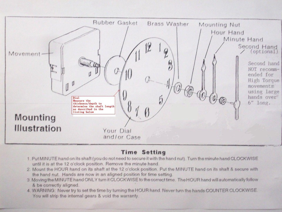 Quartex Quartz Clock Movement Motor Mechanism Kit, large hands, up to 1/4" dials | eBay