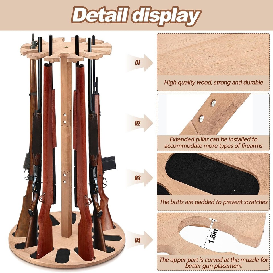 Wooden Gun Rack Holds 12 Guns Display Storage Holder Indoor Vertical ...