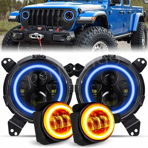 For Jeep Wrangler JL Gladiator JT 2018+ Blue Halo LED Headlights Fog ...