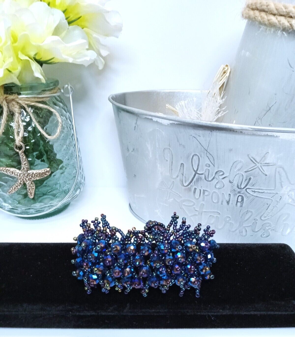 Multi-Color Blue Iridescent 7 in Stitch Beaded Bracelet | eBay