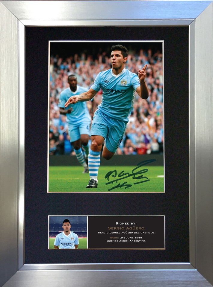 SERGIO AGUERO Man City Signed Mounted Reproduction Autograph Photo ...