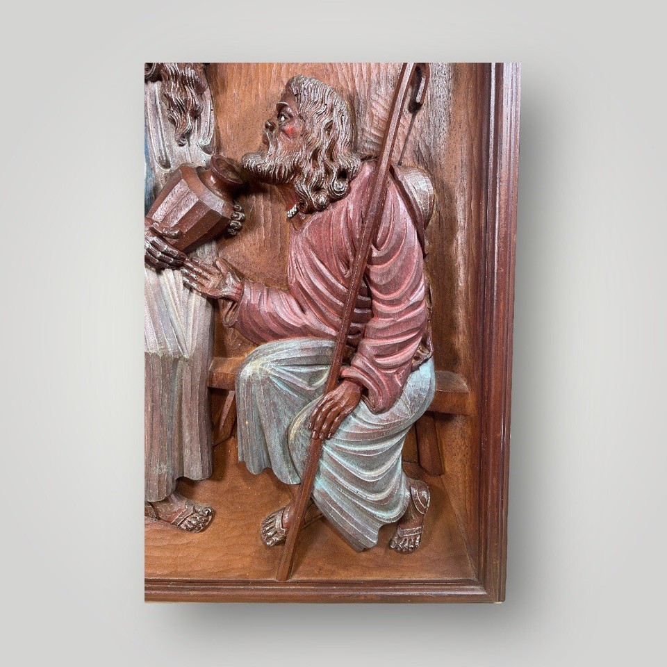 Bas Relief Wood Resin Wood Carving Religious Scene - Signed 27.75 x 17. ...