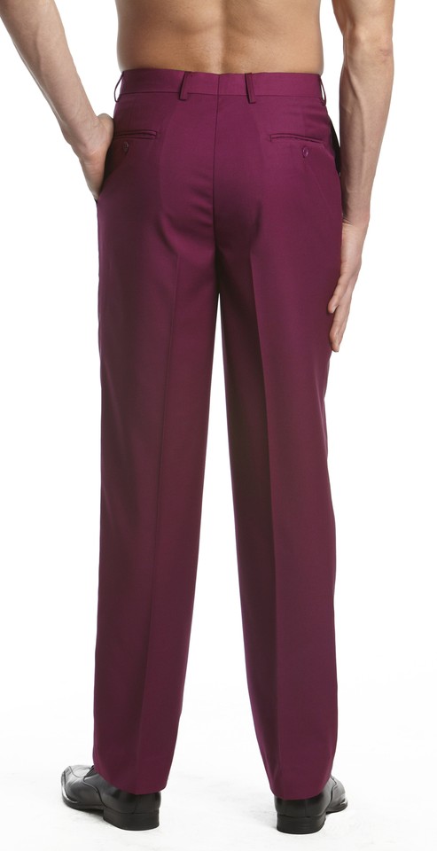 CONCITOR Men's Dress Pants Trousers Flat Front Slacks Solid BURGUNDY ...