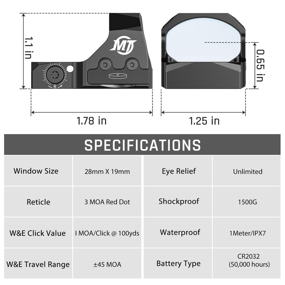 Shake Awake Optic RefIex 3 MOA Red Dot Sight For Glock MOS RMR ...