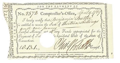 REVOLUTIONARY WAR CONNECTICUT BENJAMIN BUTLER COMPTROLLER'S OFFICE PAY ORDER | eBay