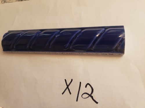 12 pc NOS Vintage ROPE LINER Ceramic Tiles 1 1/4" X 6" COBOLT GLOSS ...