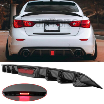 For Infiniti Q50 Q60 Carbon Rear Bumper Diffuser Spoiler w/ LED Brake ...